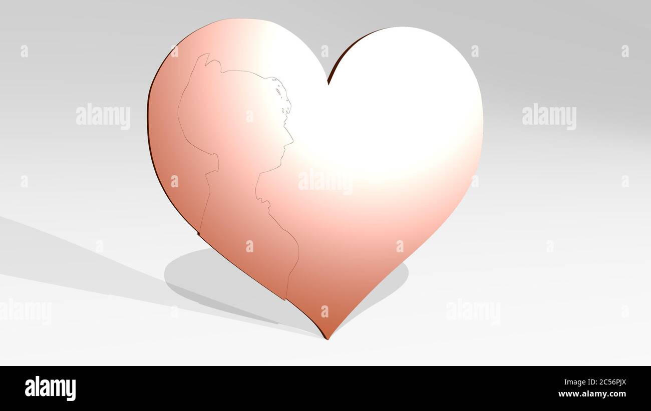 HEART on the wall. 3D illustration of metallic sculpture over a white ...