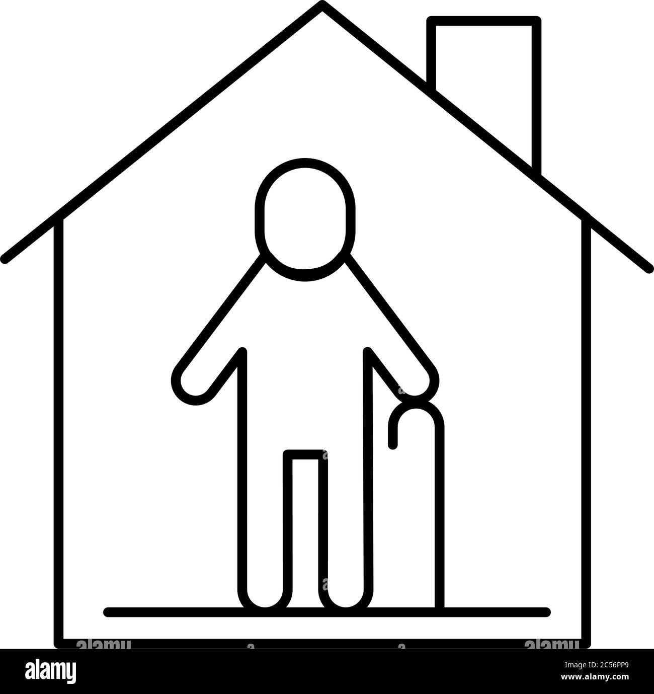 old man in house stay at home line style vector illustration design ...