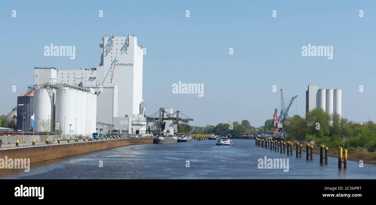 Oldenburg inland port on the Hunte with ships and silos, Oldenburg in ...