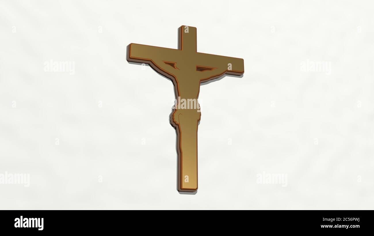 Christian cross with Jesus from a perspective on the wall. A thick ...