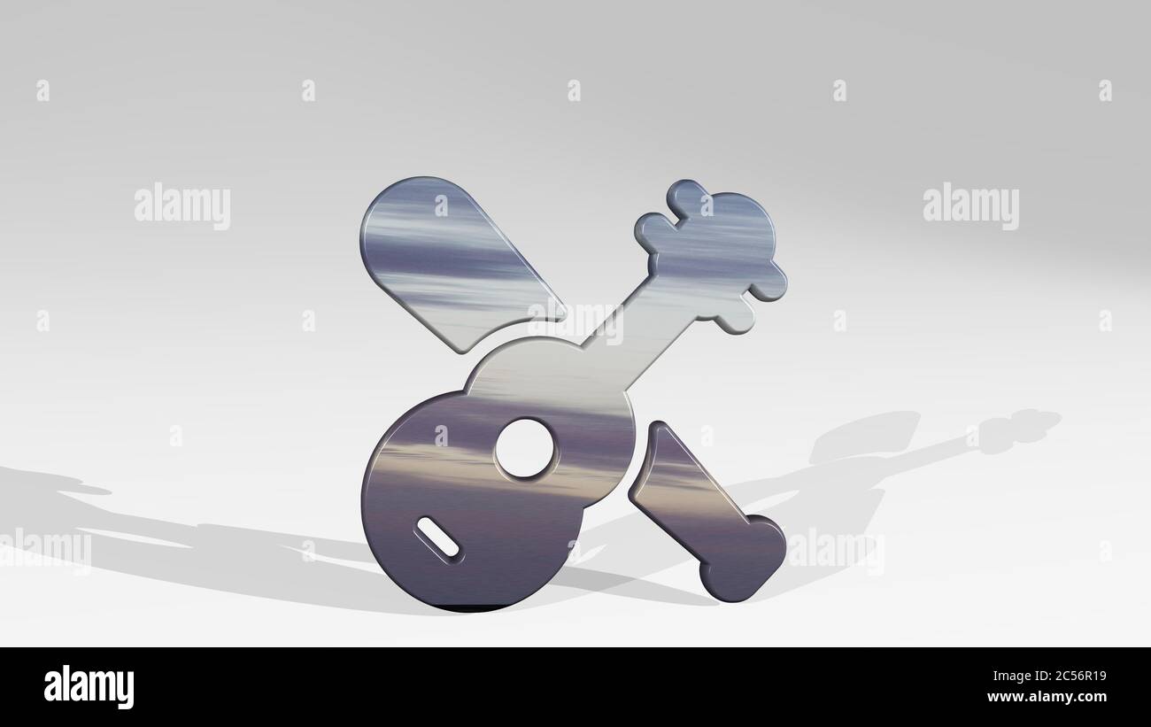 party music casting shadow with two lights. 3D illustration of metallic ...