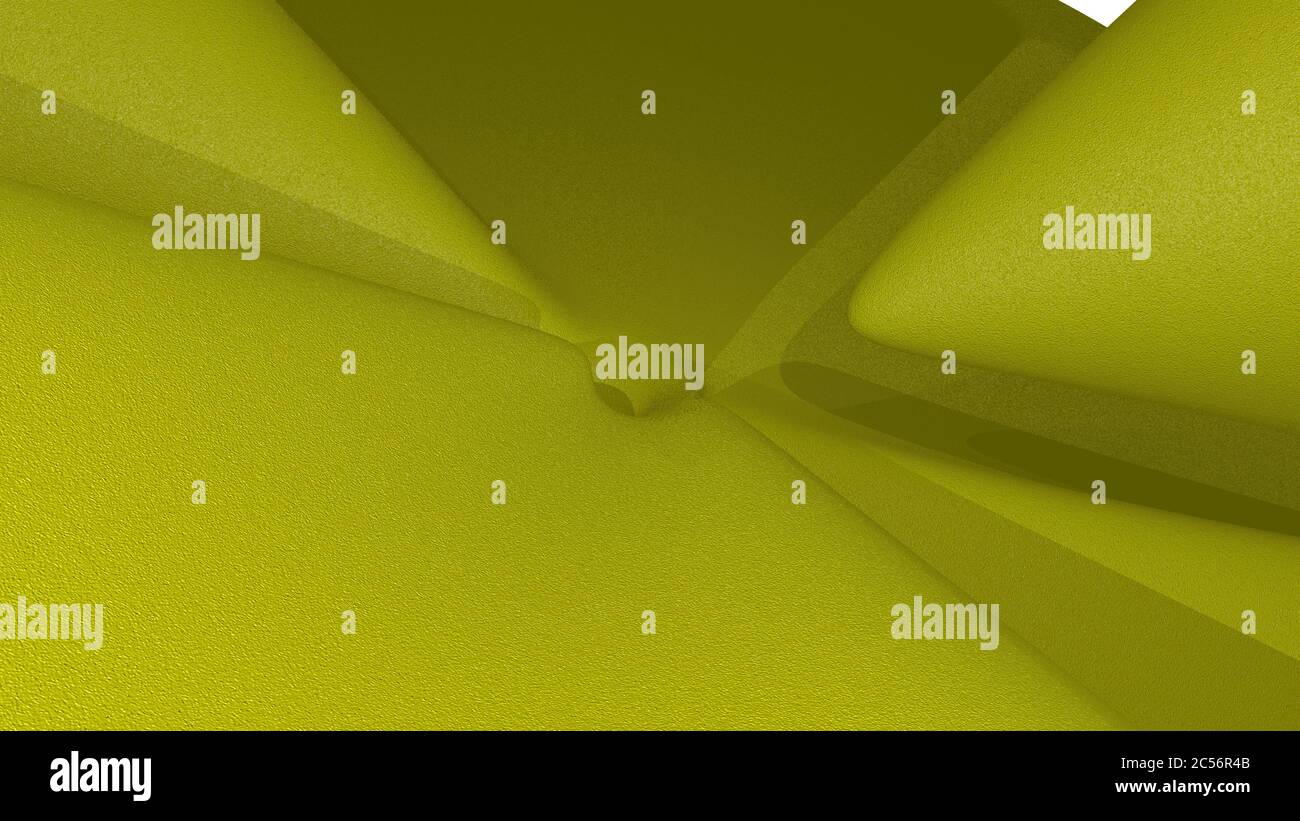 Chaotic 3D abstract background of curved geometrical patterns of yellow ...