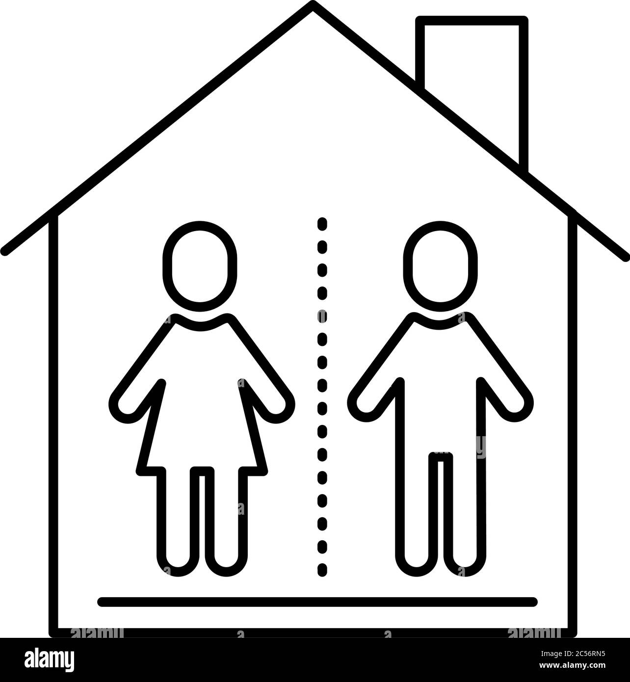 humans inside house distance social line style vector illustration ...