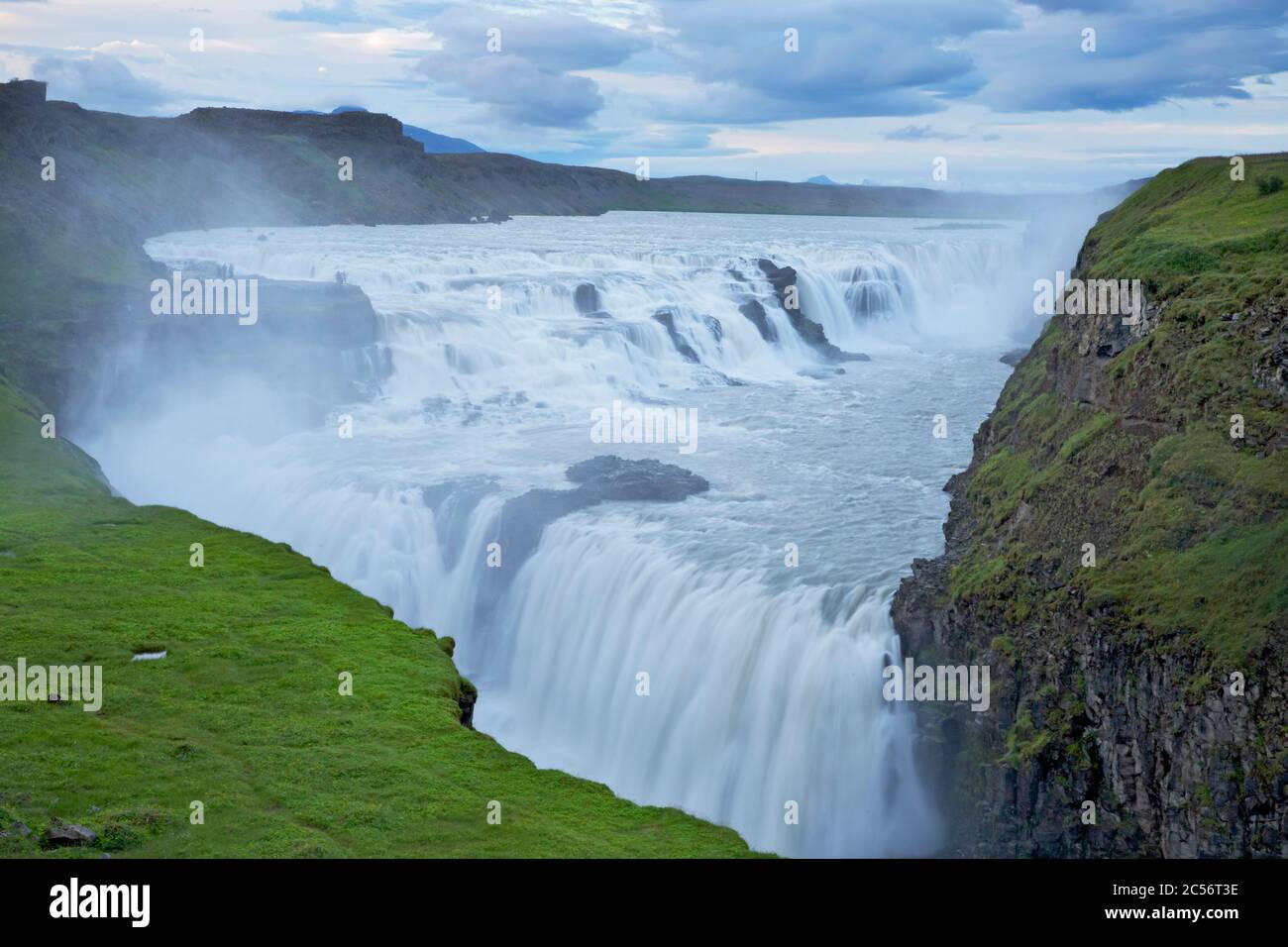 The Hvita River plunges into a gorge in the Gulfoss over two steps ...