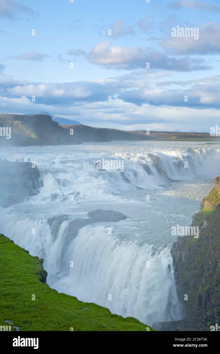 The Hvita River plunges into a gorge in the Gulfoss over two steps ...