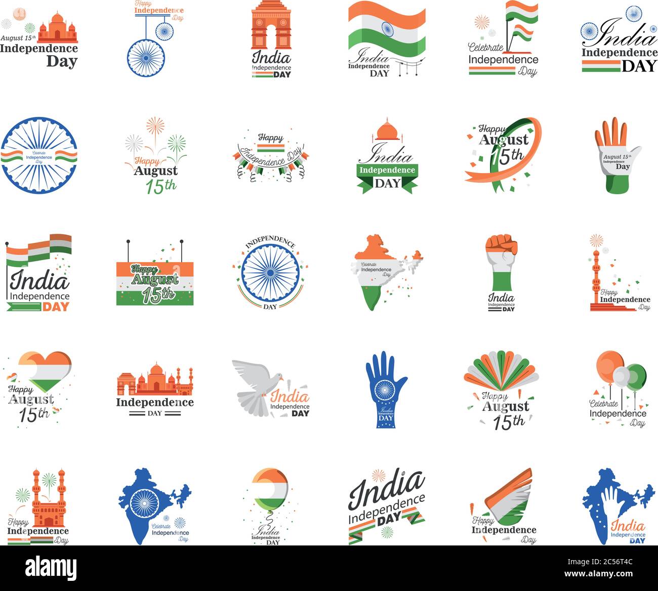 icon set detailed style icon design, happy india independence day and ...
