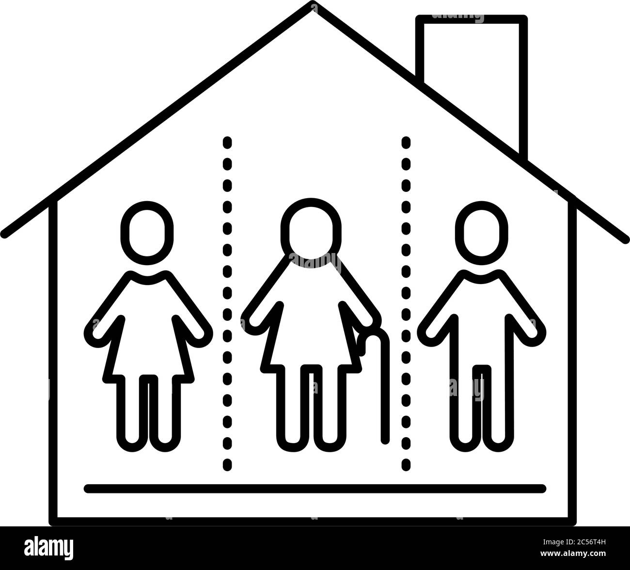 group of humans distance social with house line style vector ...