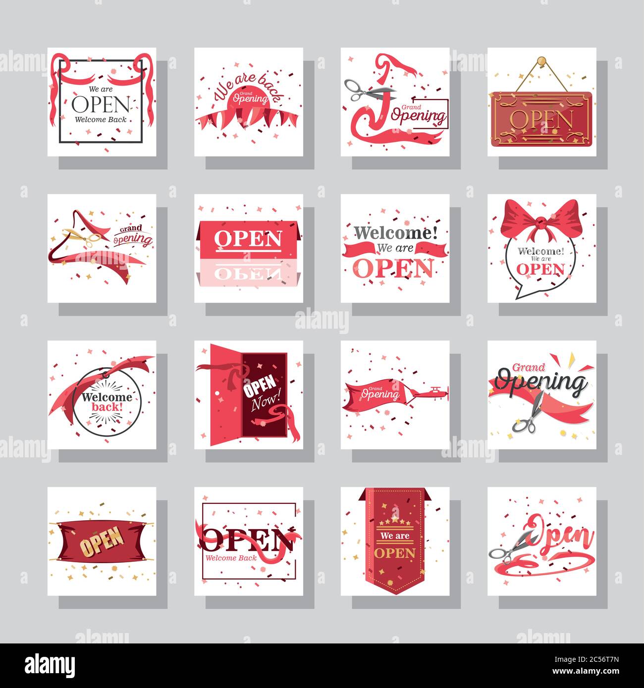 welcome and open day detailed style icon set design of Store shop ...