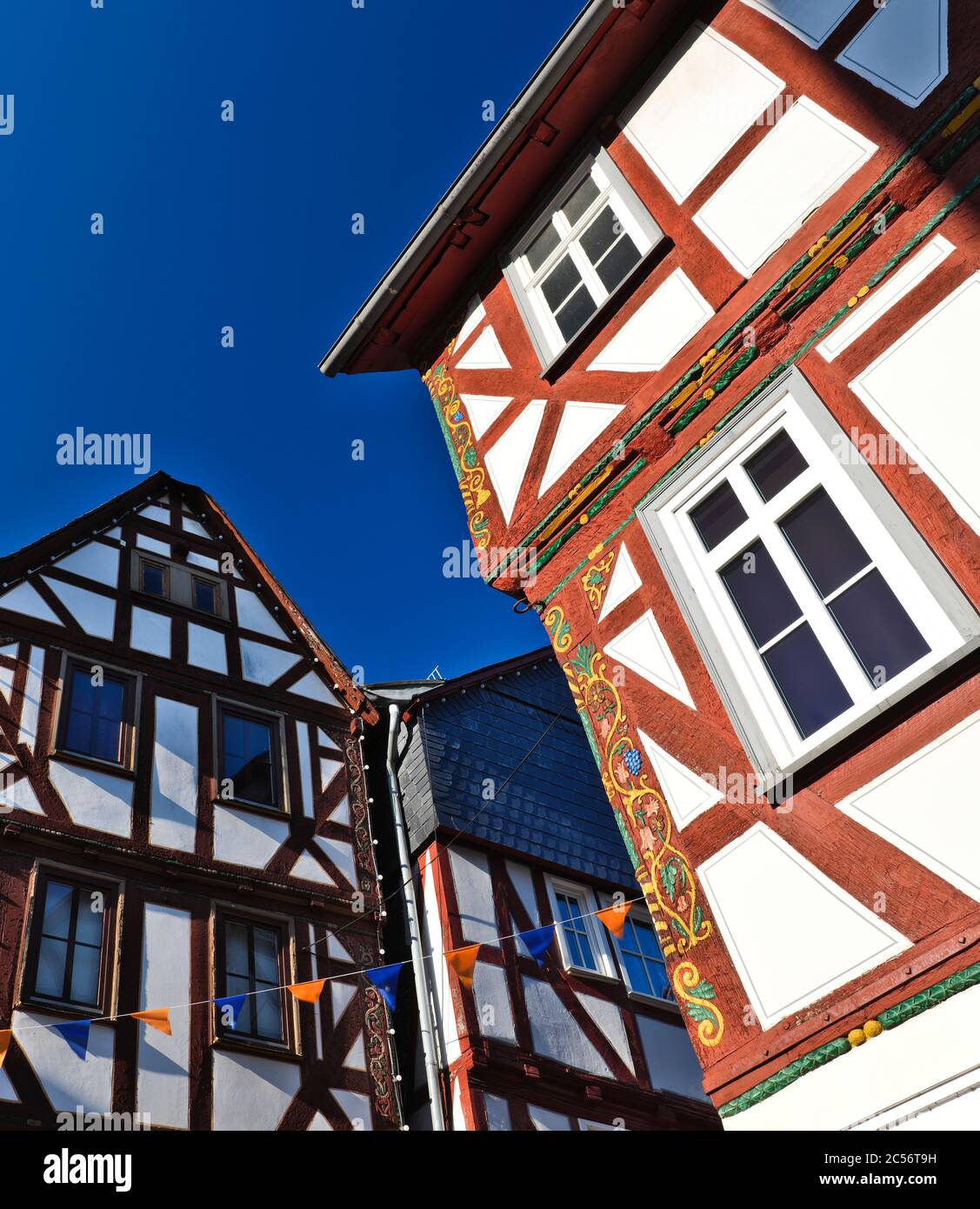 Orange half timbered and blue houses hi-res stock photography and ...
