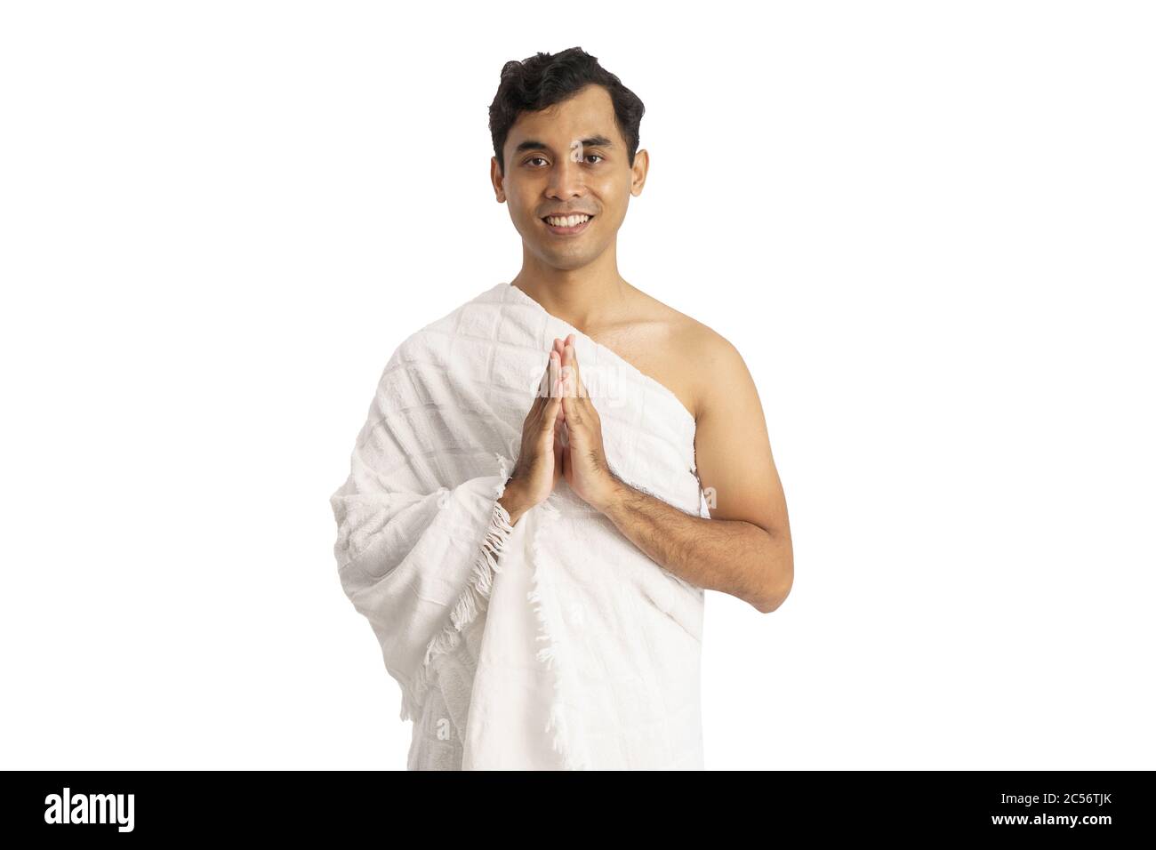 pose muslim asian man wearing ihram muslim clothes for hajj and umrah ...