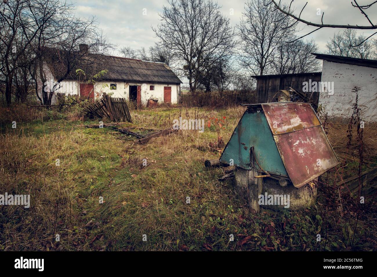 Old abandoned house in the village. Rustic destroyed home in the ...