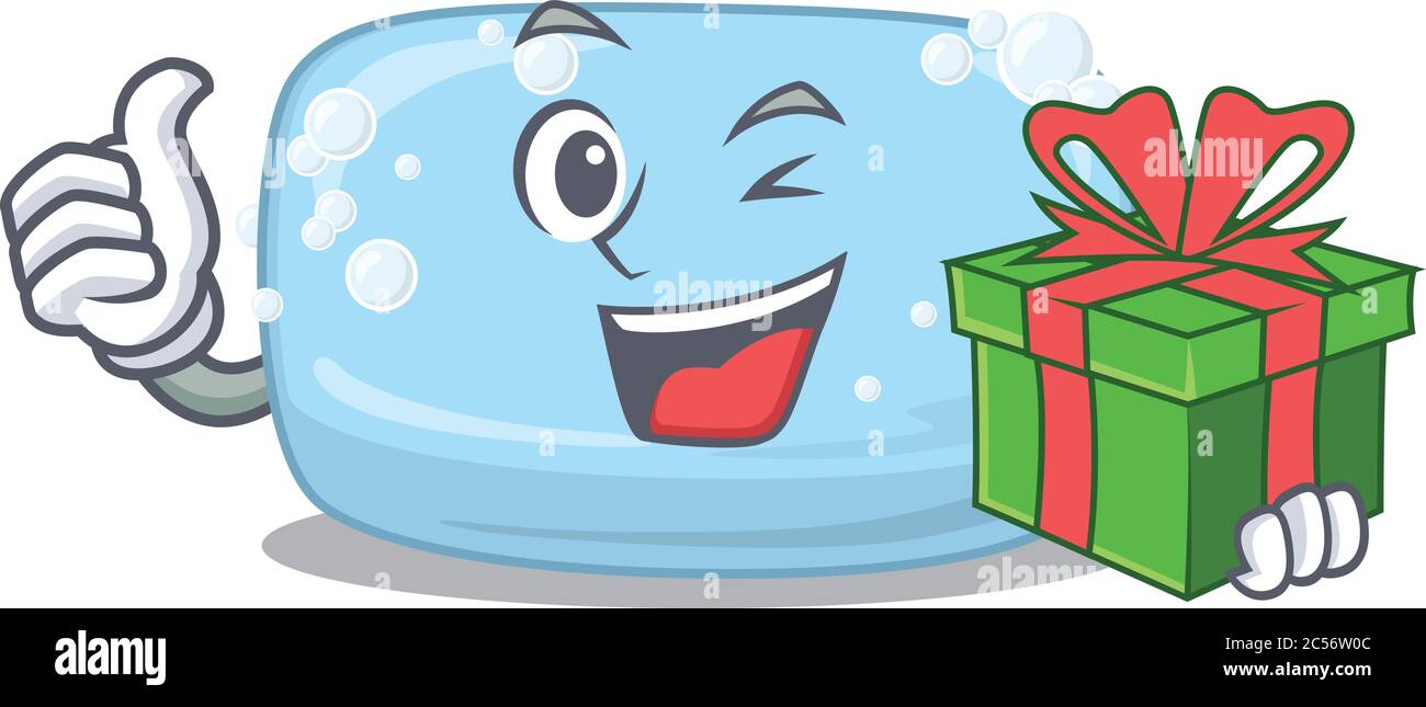 Soap cartoon character concept with a big gift box Stock Vector Image ...
