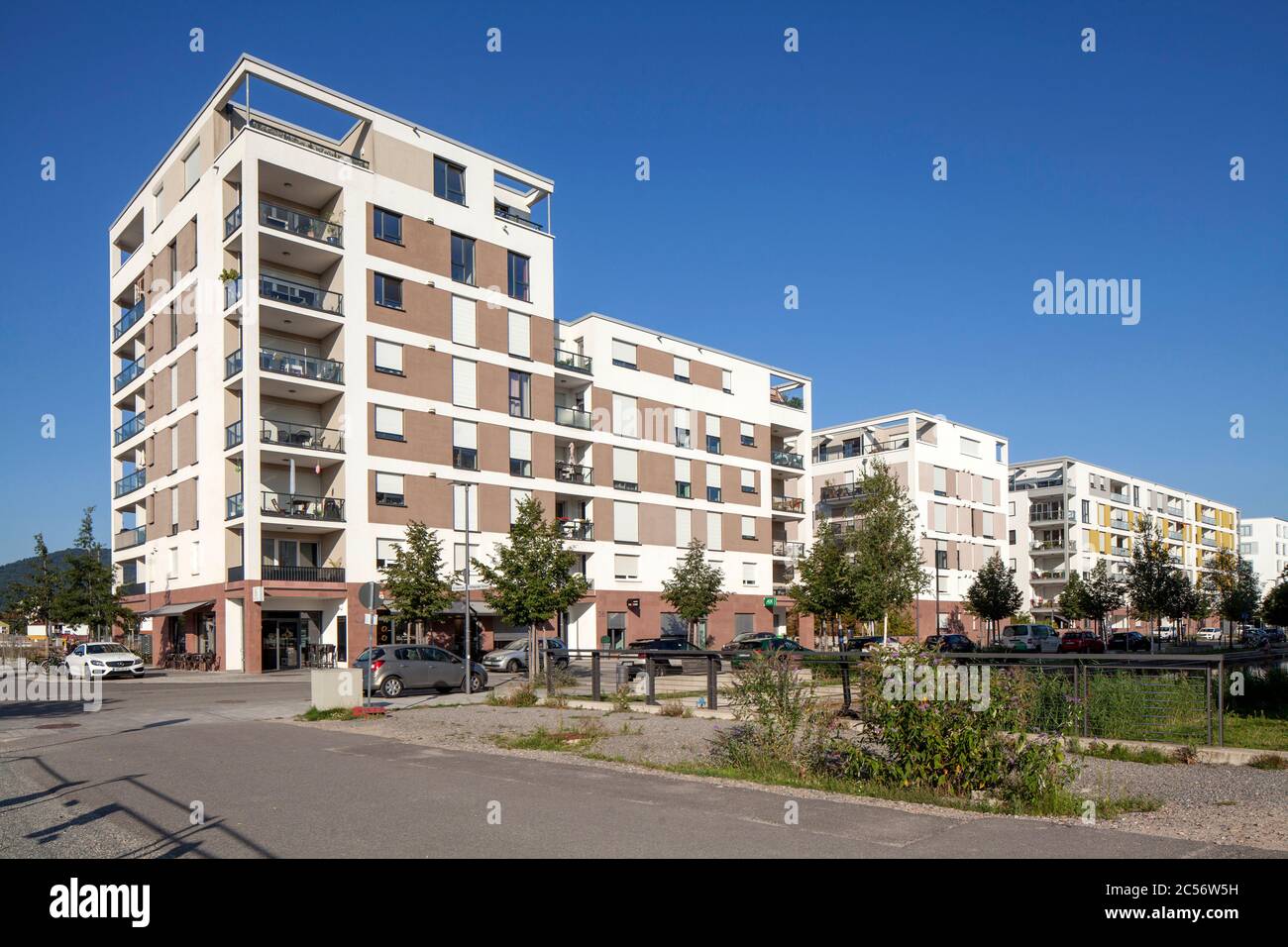 Modern residential buildings, Bahnstadt district, Heidelberg, Baden ...