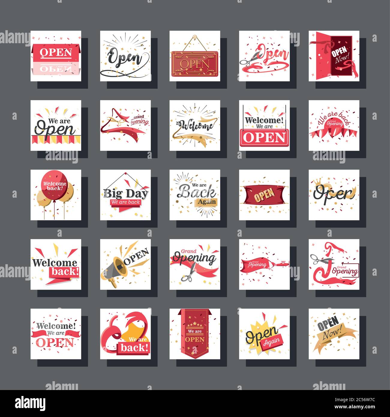 welcome and open day detailed style icon set design of Store shop ...