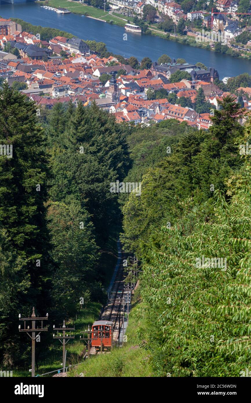 Historic funicular, view, Koenigstuhl, Heidelberg, Baden-Wuerttemberg ...