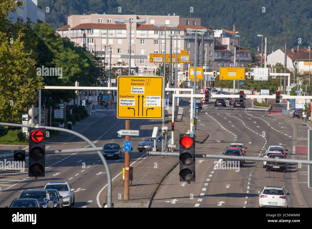 Ringstrasse with traffic signs and traffic lights, Heidelberg, Baden ...