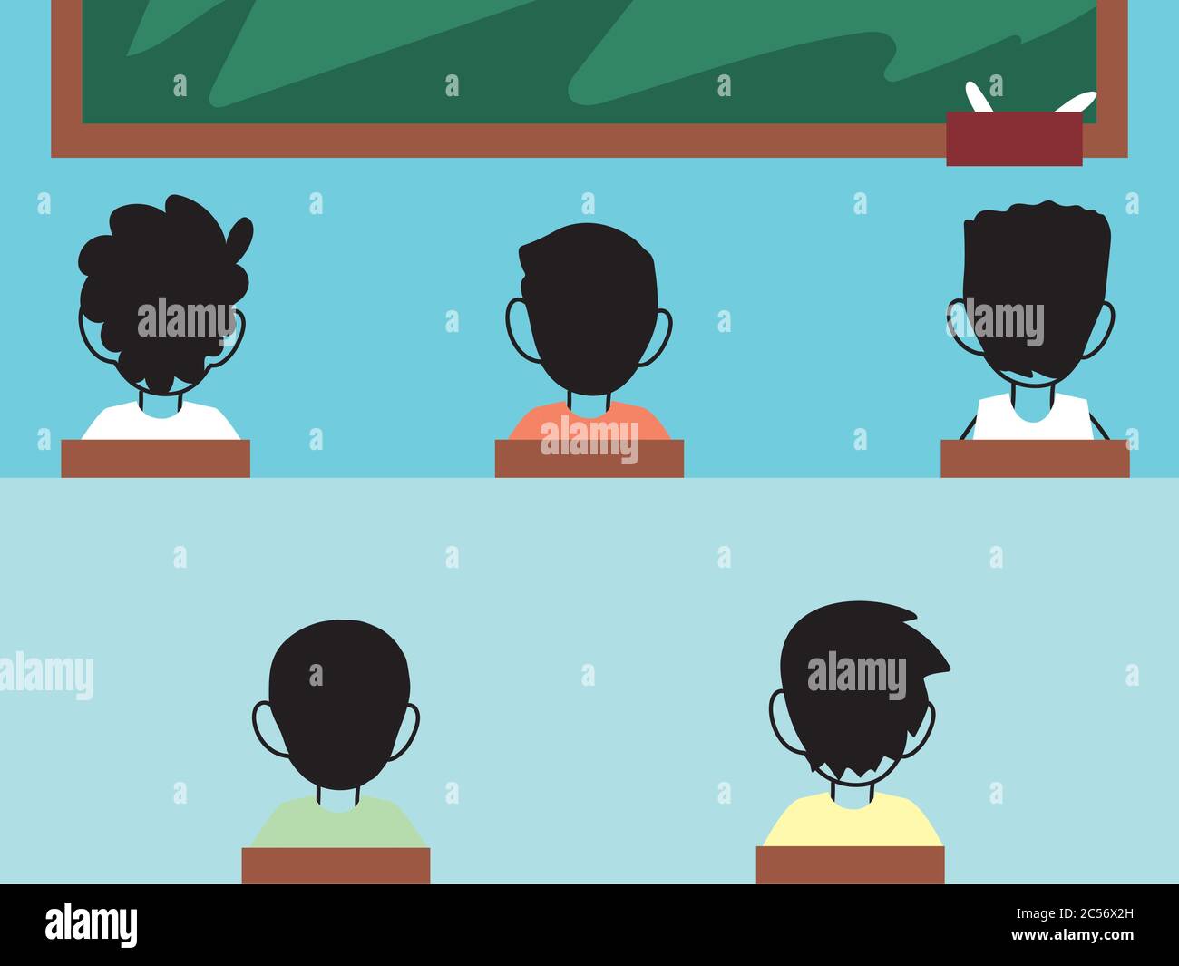 kids students wearing face mask in class, social distancing vector ...