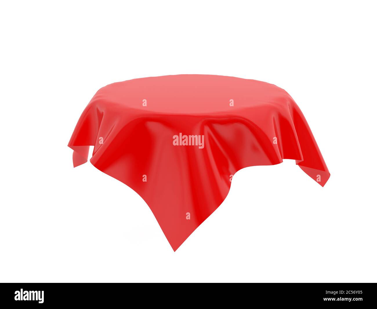 Red tablecloth on invisible round table. 3d rendering illustration ...