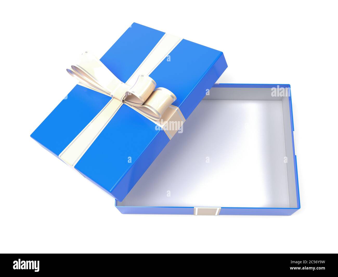 Gift box. Blue empty box with a bow. 3d rendering illustration Stock ...
