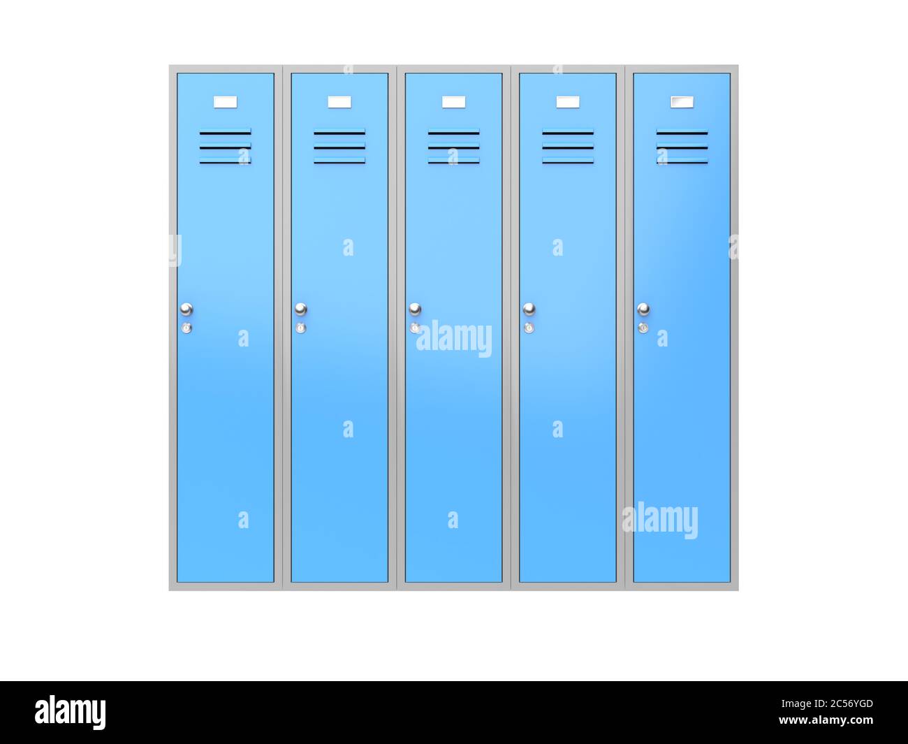 Blue gym closed lockers. 3d rendering illustration Stock Photo - Alamy