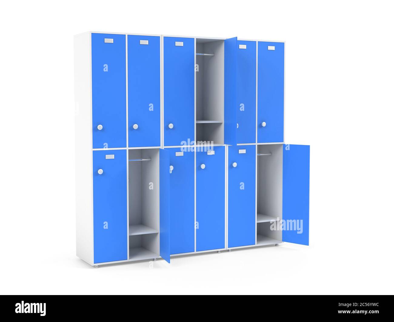 Blue lockers. Two row section of lockers for schoool or gym Stock Photo ...
