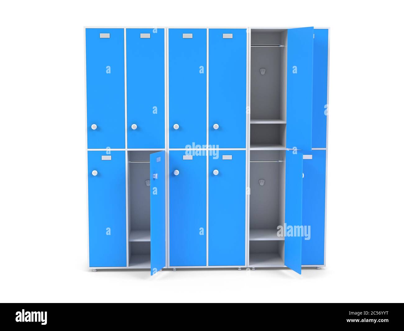 Blue lockers. Two row section of lockers for schoool or gym Stock Photo ...