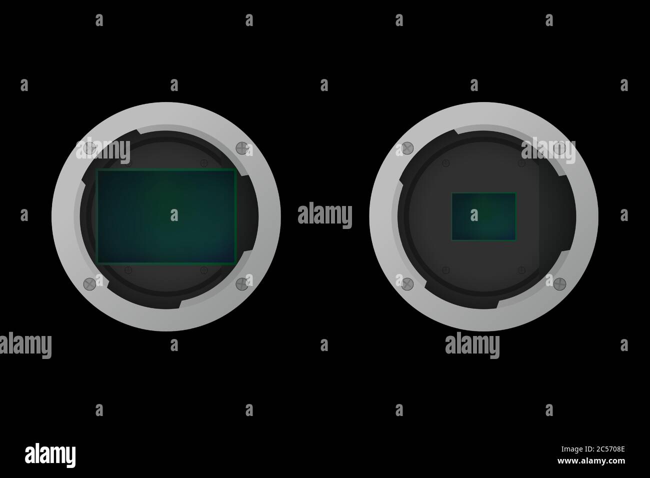 Full frame and crop image sensor. Vector illustration. Part of camera ...