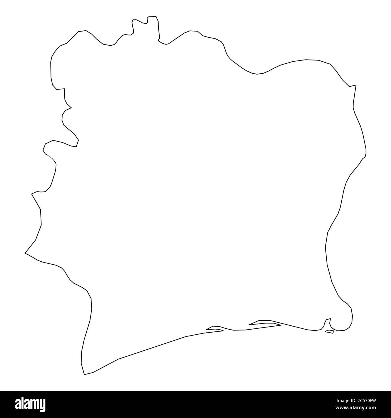 Cote d Ivoire - solid black outline border map of country area. Simple ...