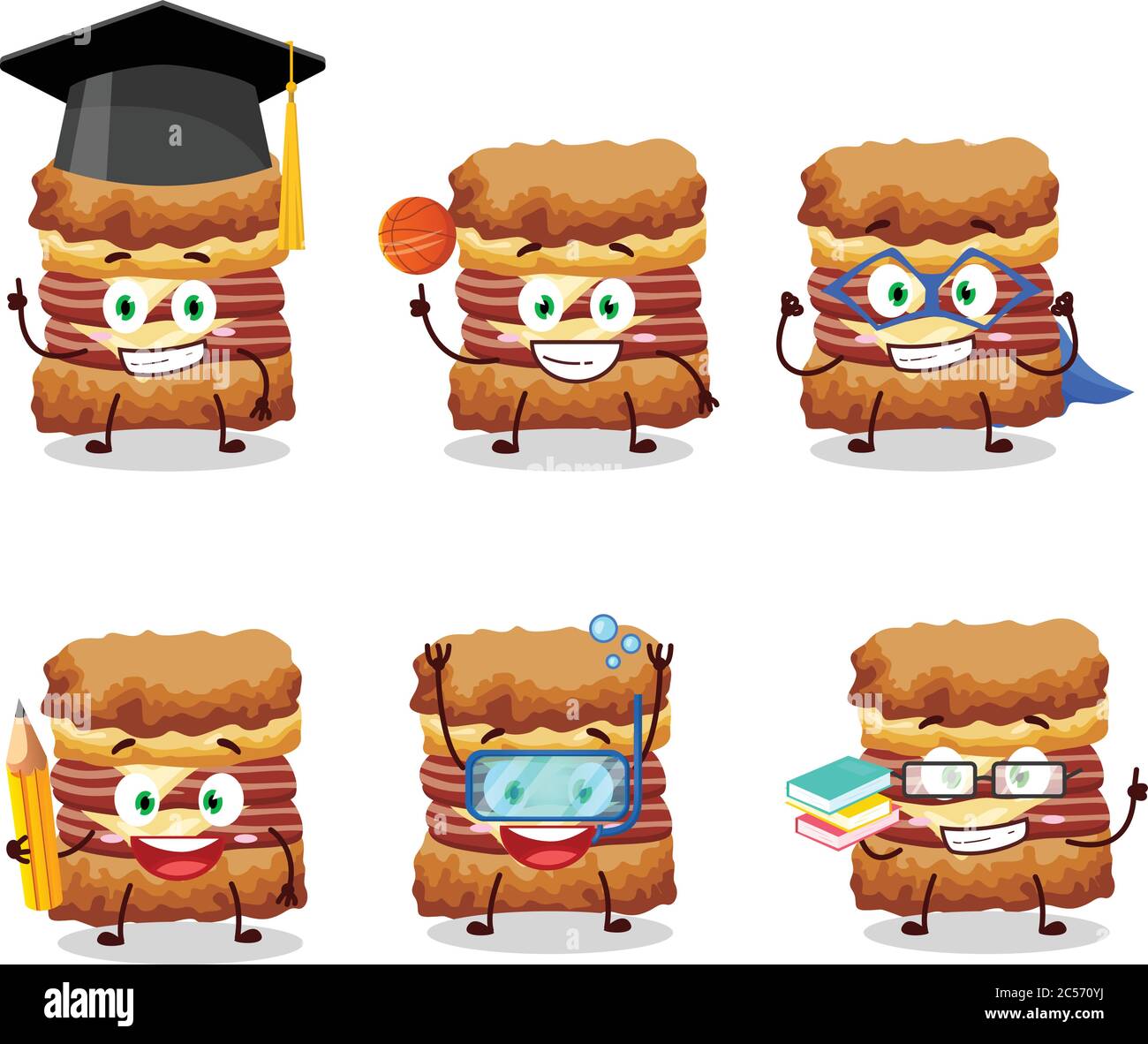 School student of chicken sandwich cartoon character with various ...