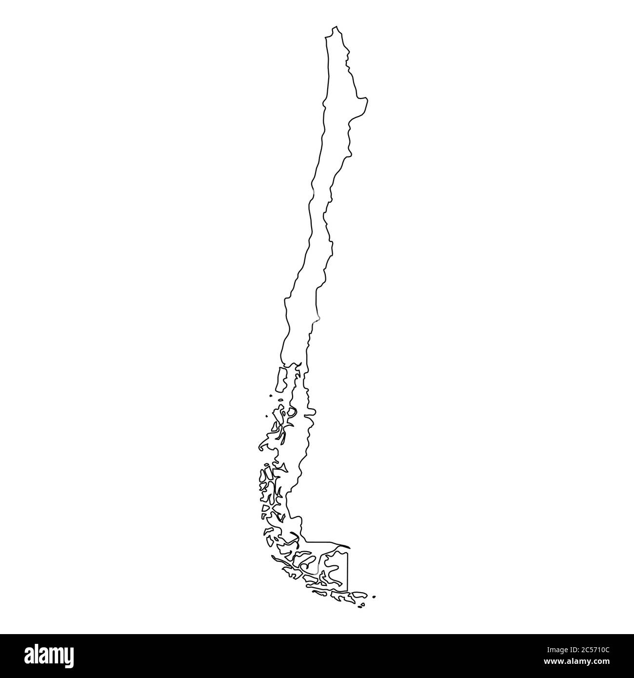 Chile - solid black outline border map of country area. Simple flat ...