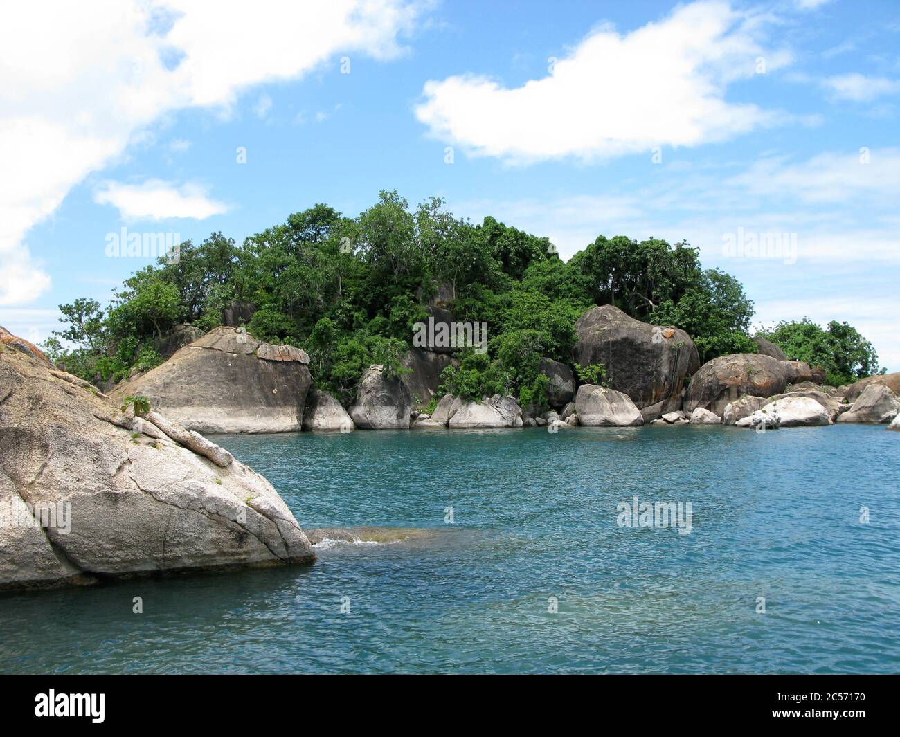 Beautiful view of the rocks on the Monkey Bay on the shore of Lake ...