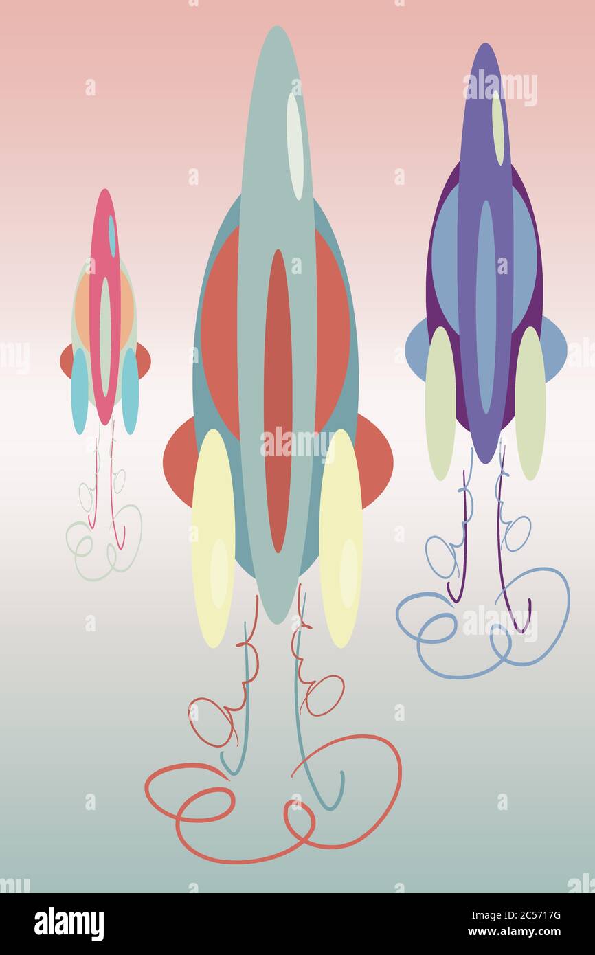 Cartoon spaceships in retro colours Stock Photo - Alamy