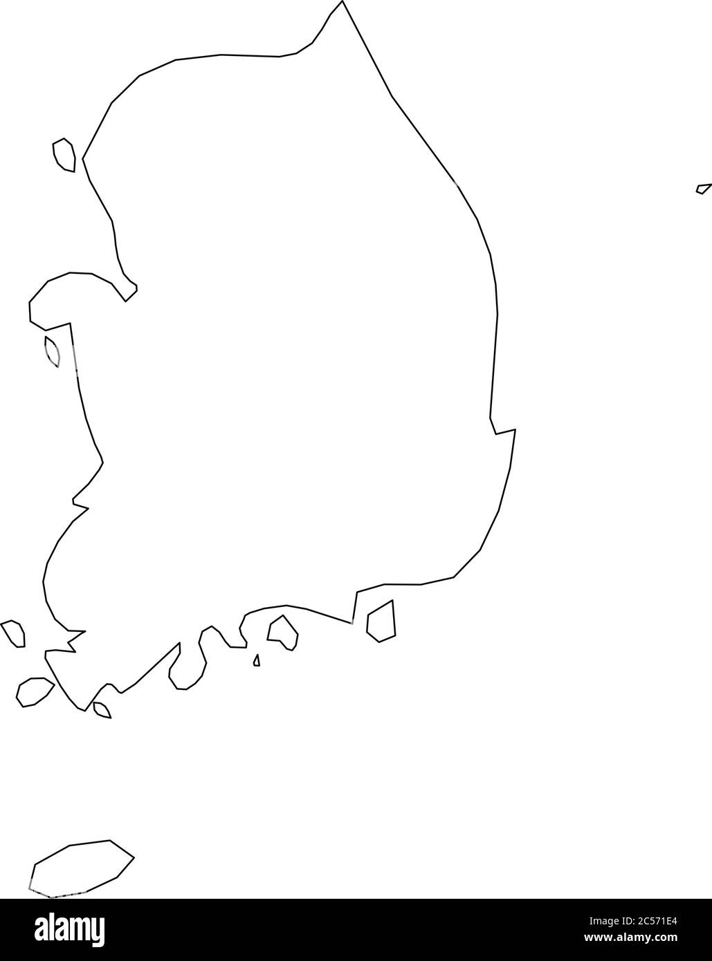 South Korea - solid black outline border map of country area. Simple ...