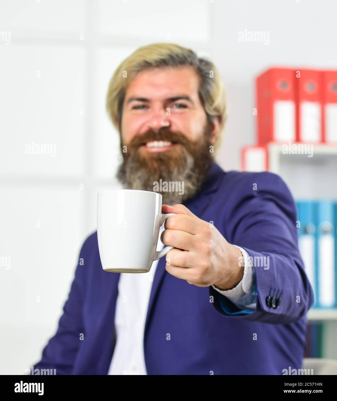 good morning. successful bearded ceo in jacket. confident man manager ...