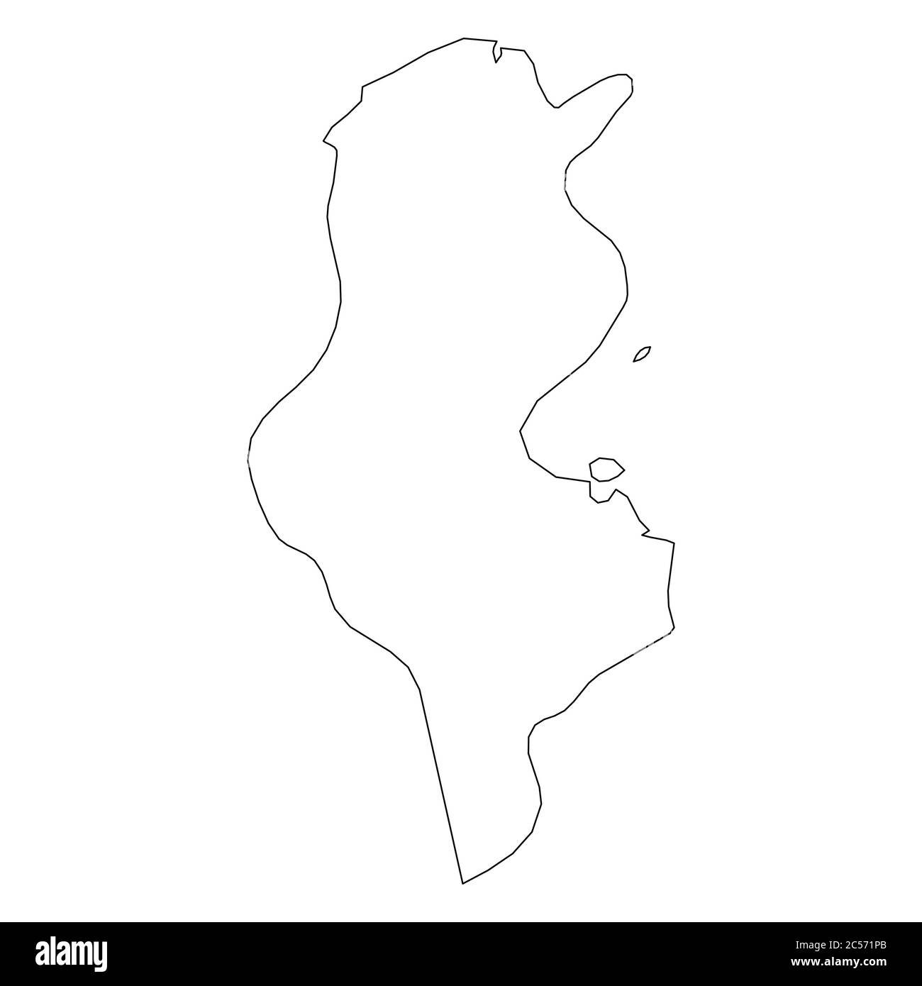 Tunisia Solid Black Outline Border Map Of Country Area Simple Flat
