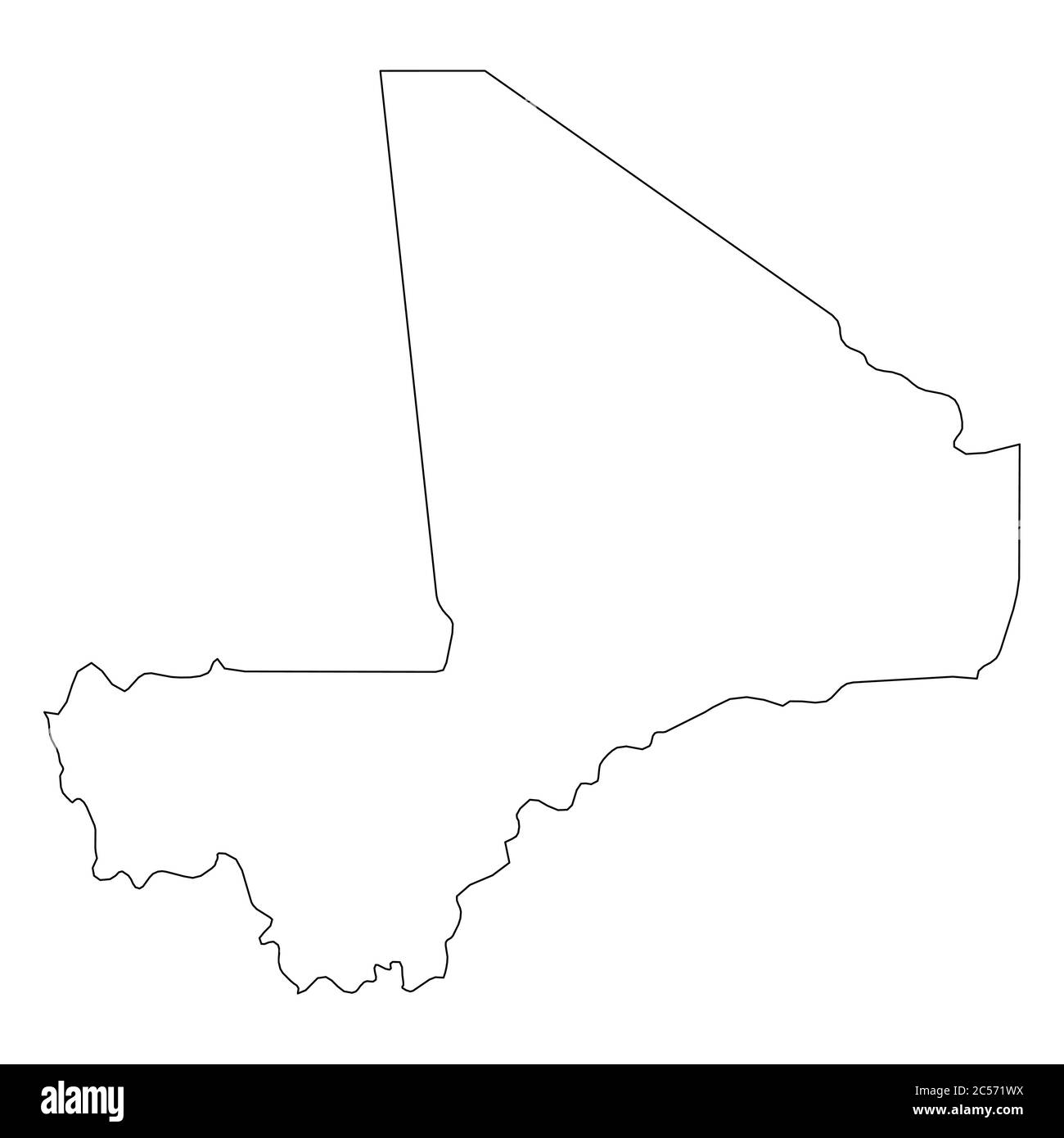 Mali - solid black outline border map of country area. Simple flat ...