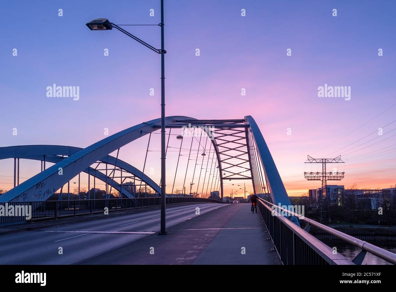 Germany, Saxony-Anhalt, Magdeburg, view of the north bridge train. The ...