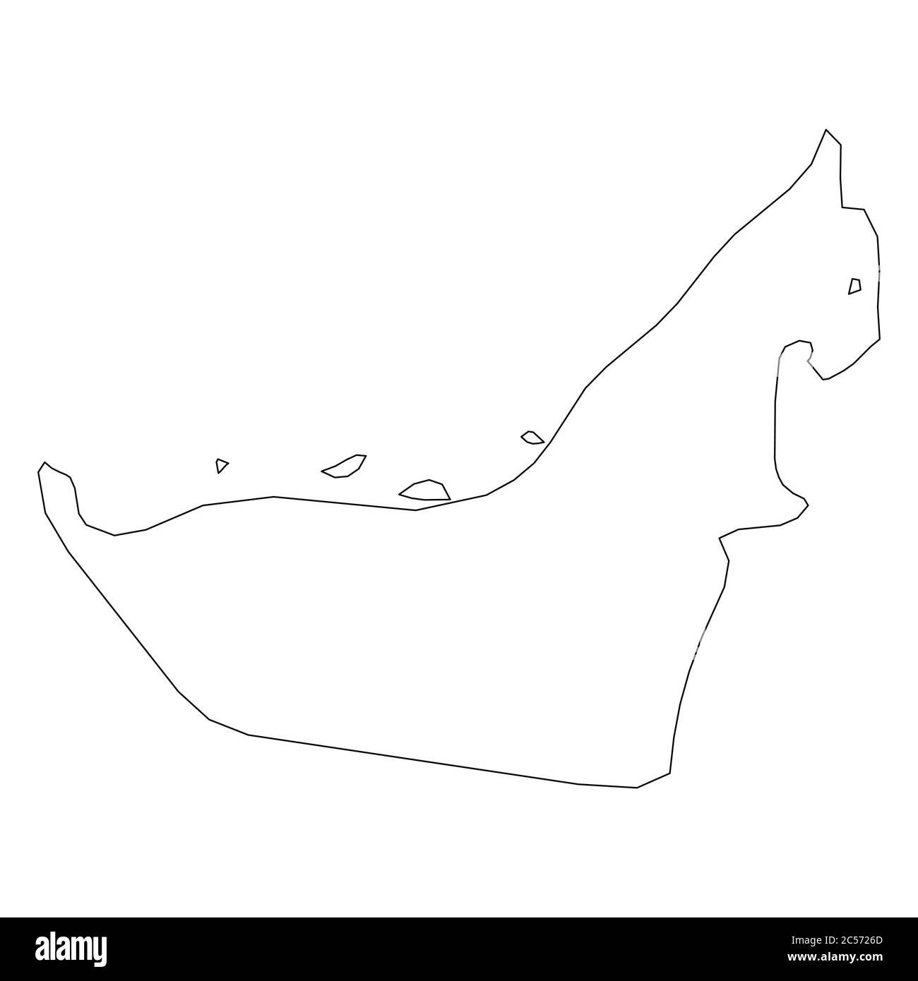 United Arab Emirates, UAE - solid black outline border map of country ...
