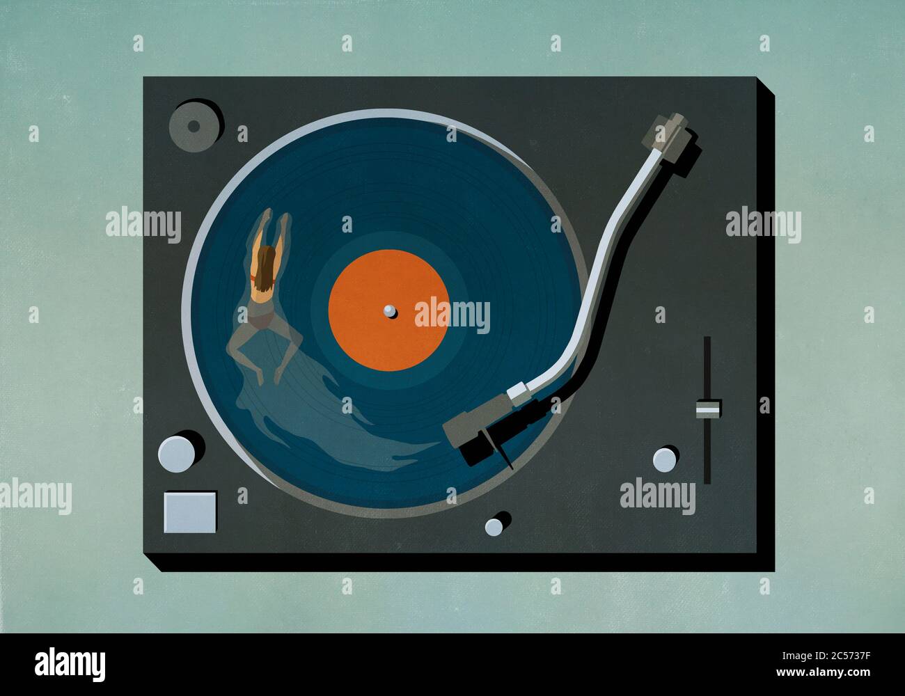 Woman swimming in vinyl record player Stock Photo - Alamy