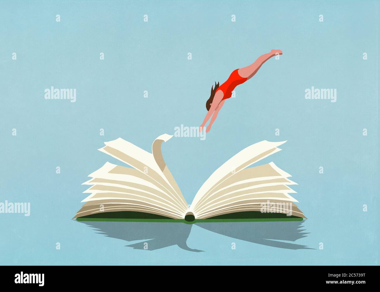 Woman in bathing suit diving into book Stock Photo - Alamy