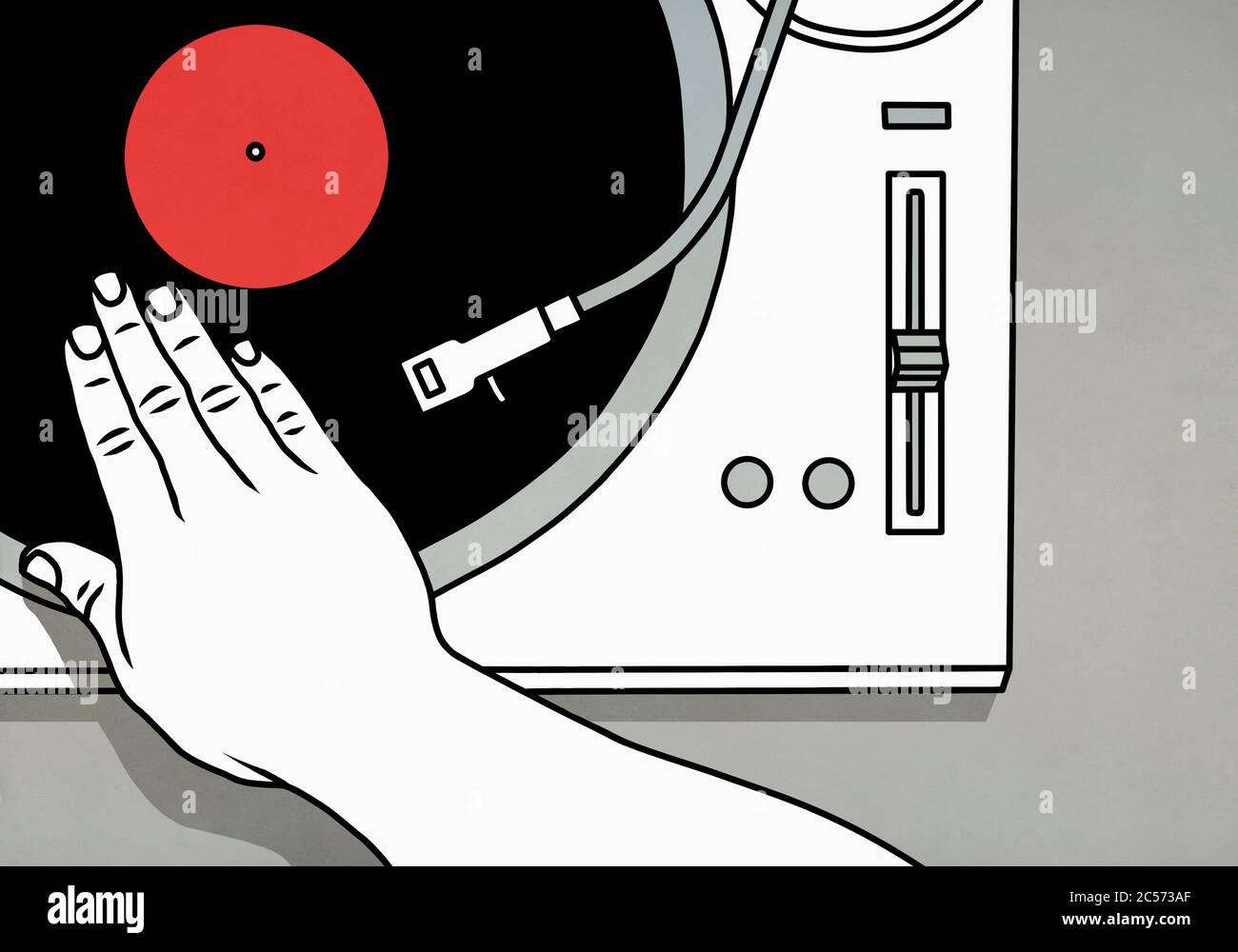 DJ spinning vinyl record on turntable Stock Photo - Alamy