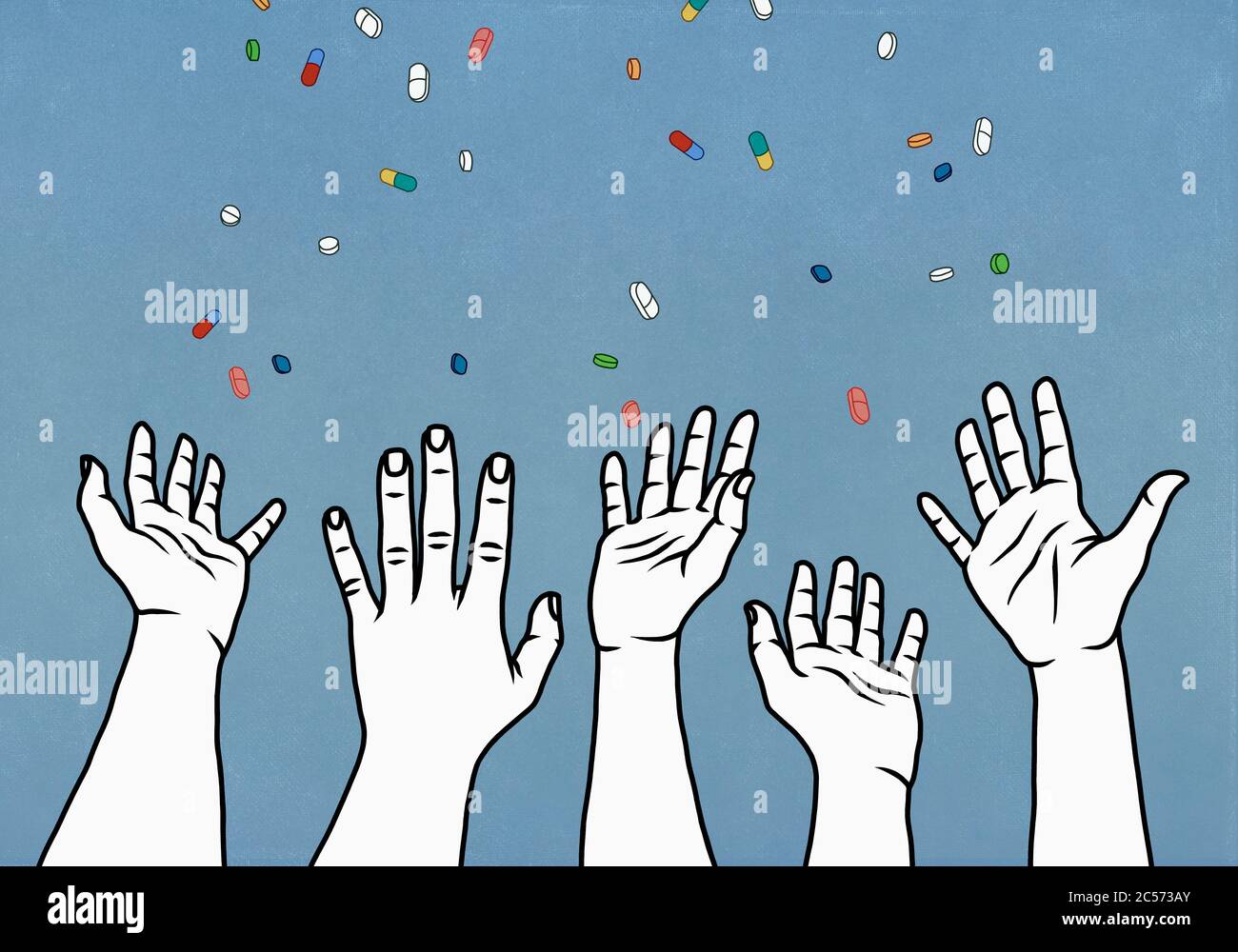 Hands reaching for falling prescription medicine Stock Photo - Alamy