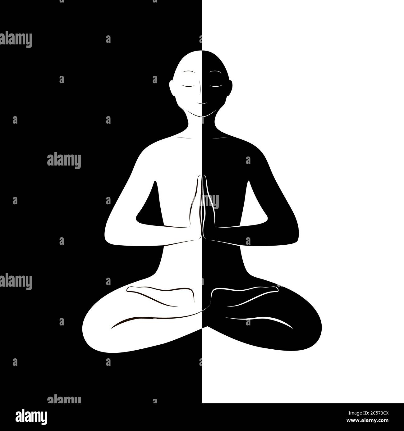 yin-yang . Meditation in the Lotus position . Black and white ...