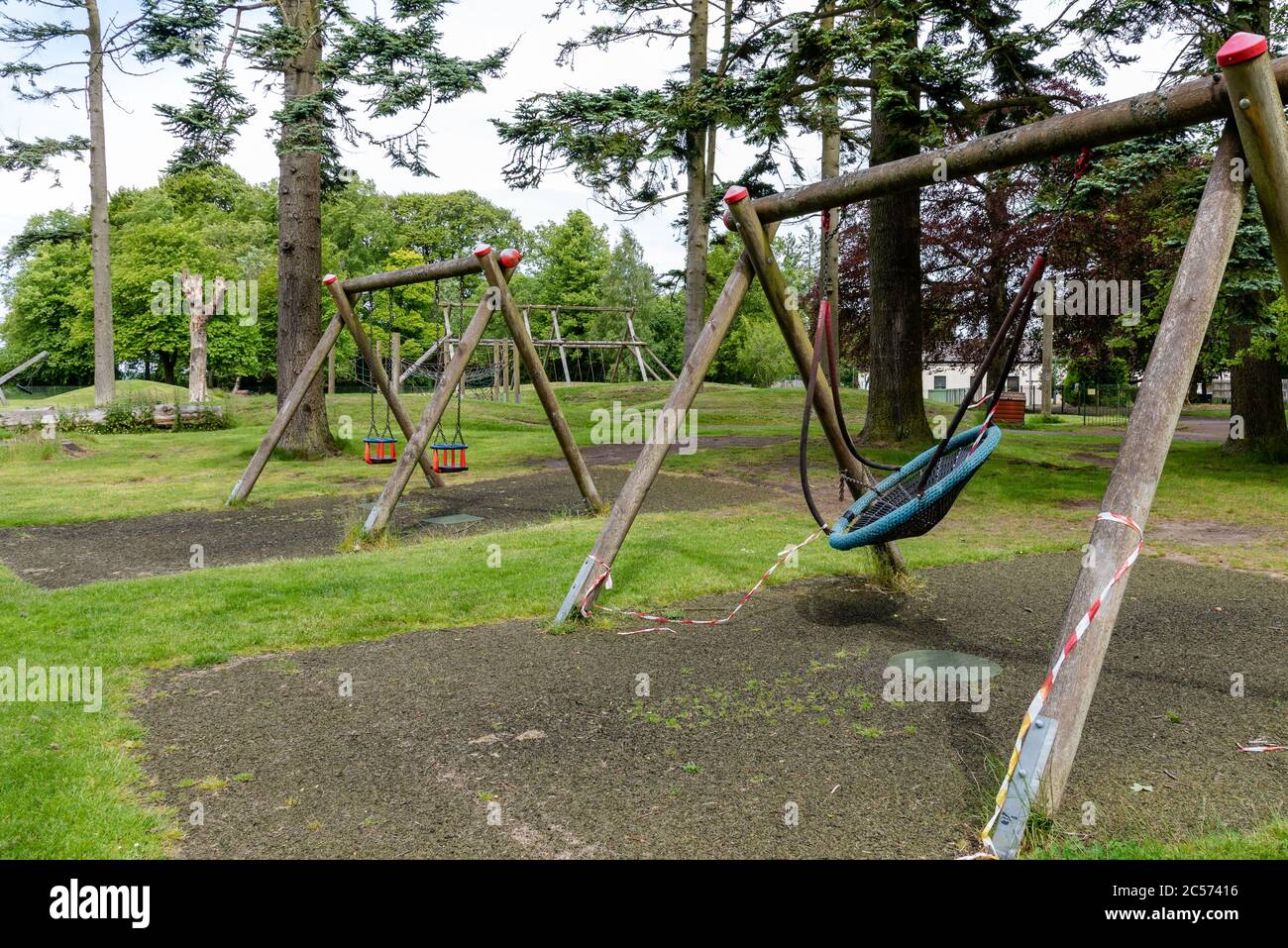 Beautiful green park with different playground activities Stock Photo ...