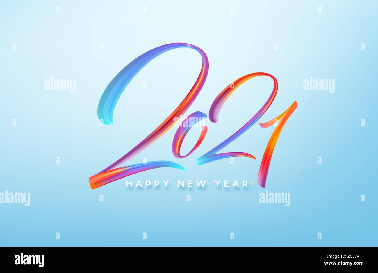 Colorful Brushstroke paint lettering calligraphy of 2021 Happy New Year ...