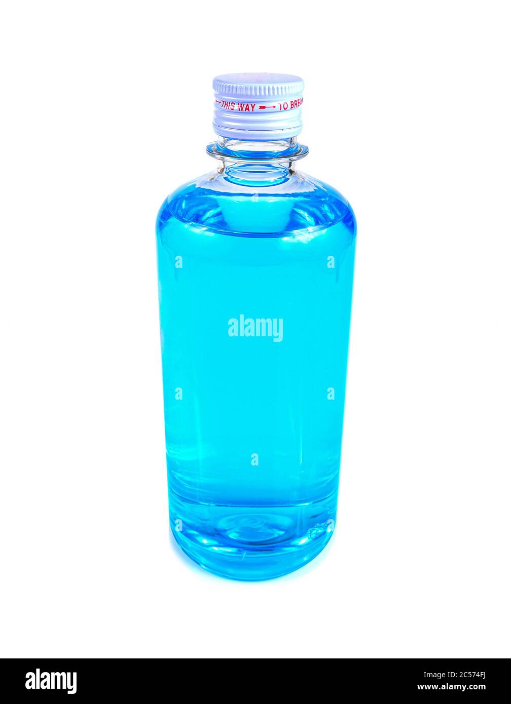 Blue alcohol 70% in bottle on white background. Protection coronavirus ...