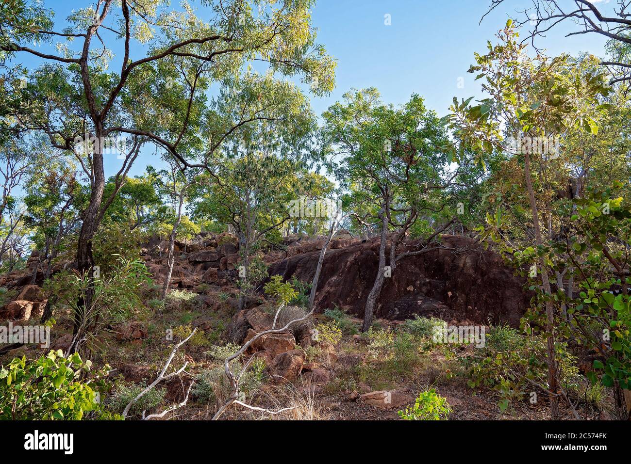 Large volcanic rock at an Australian national park in outback north ...