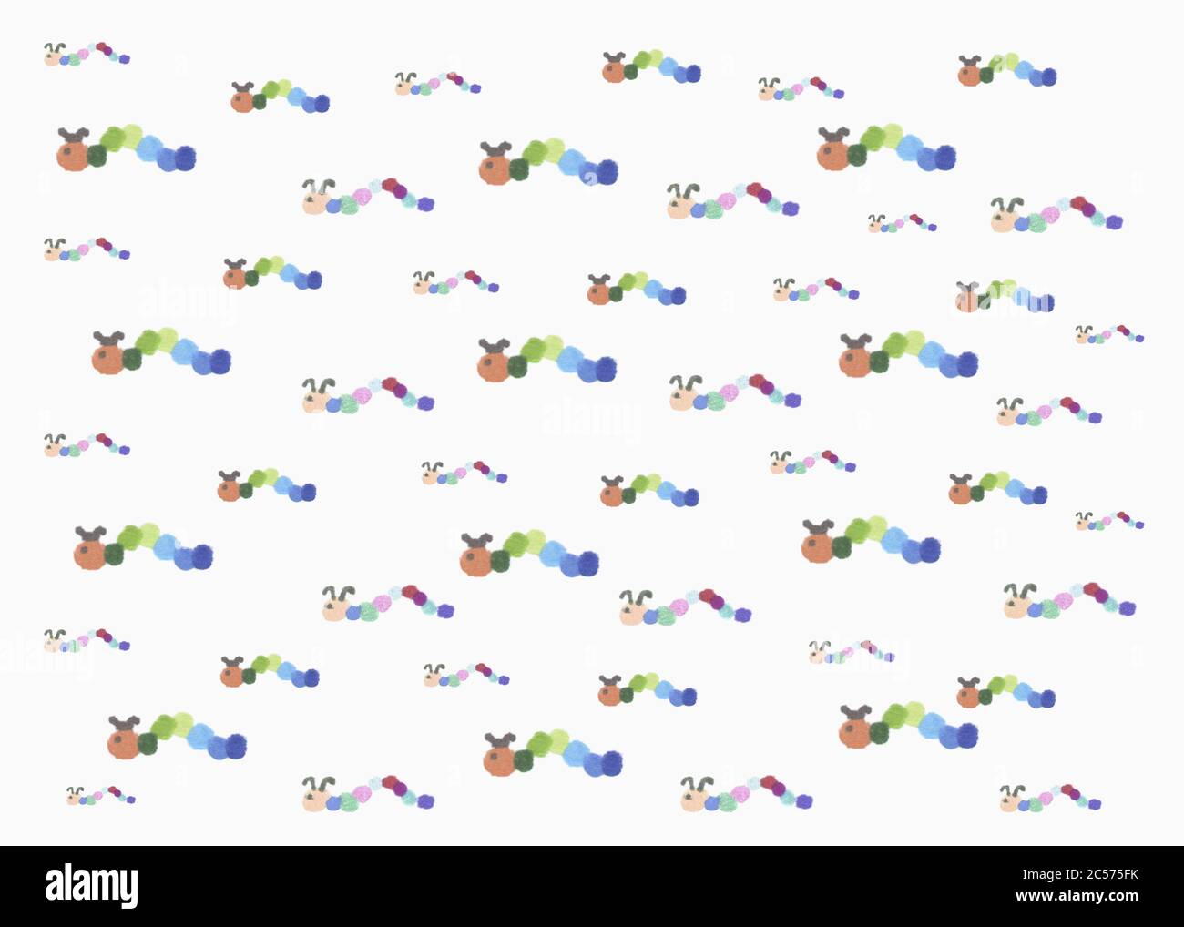 Childs drawing multicolor caterpillar pattern on white background Stock ...