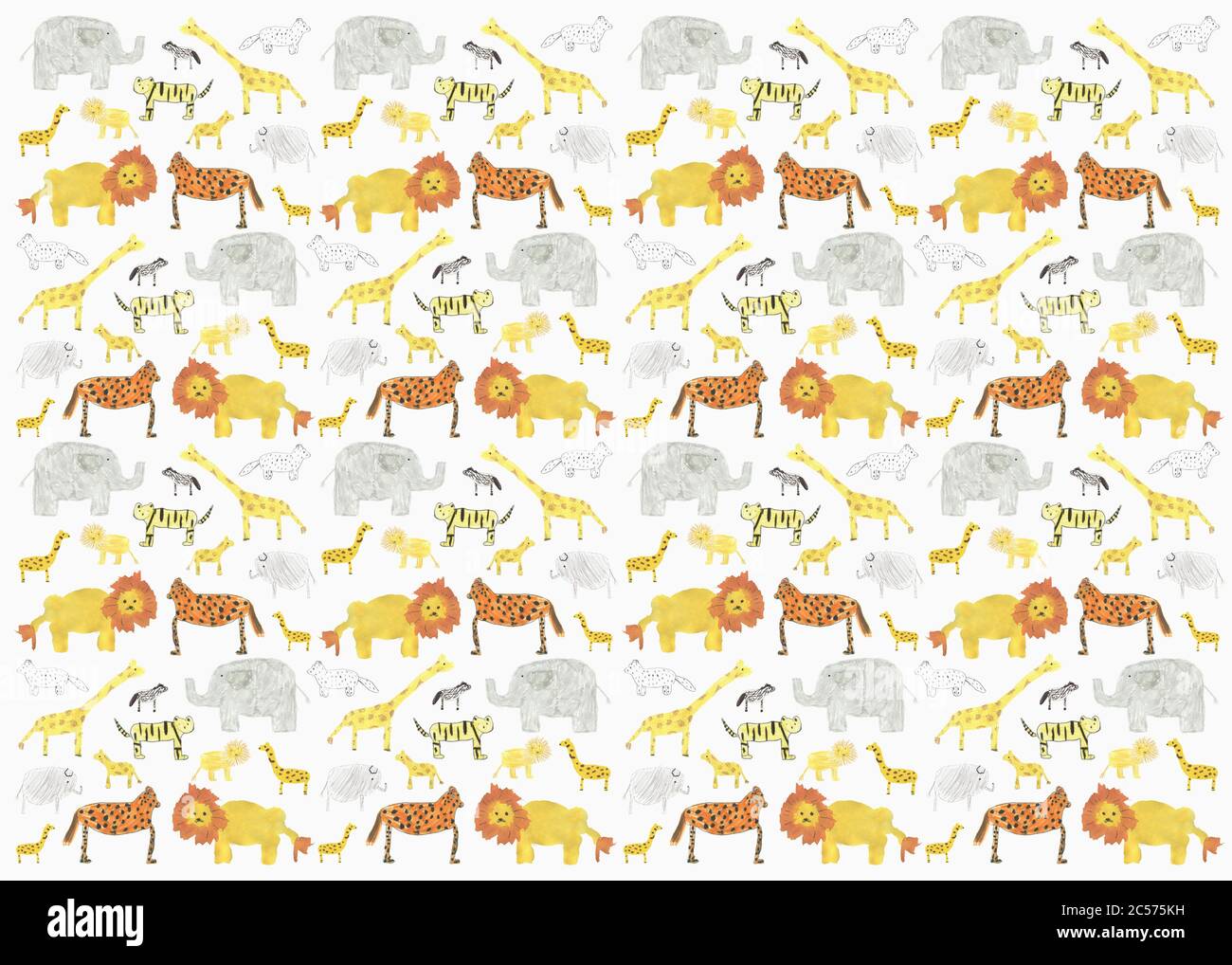 Childs drawing safari animal pattern on white background Stock Photo ...