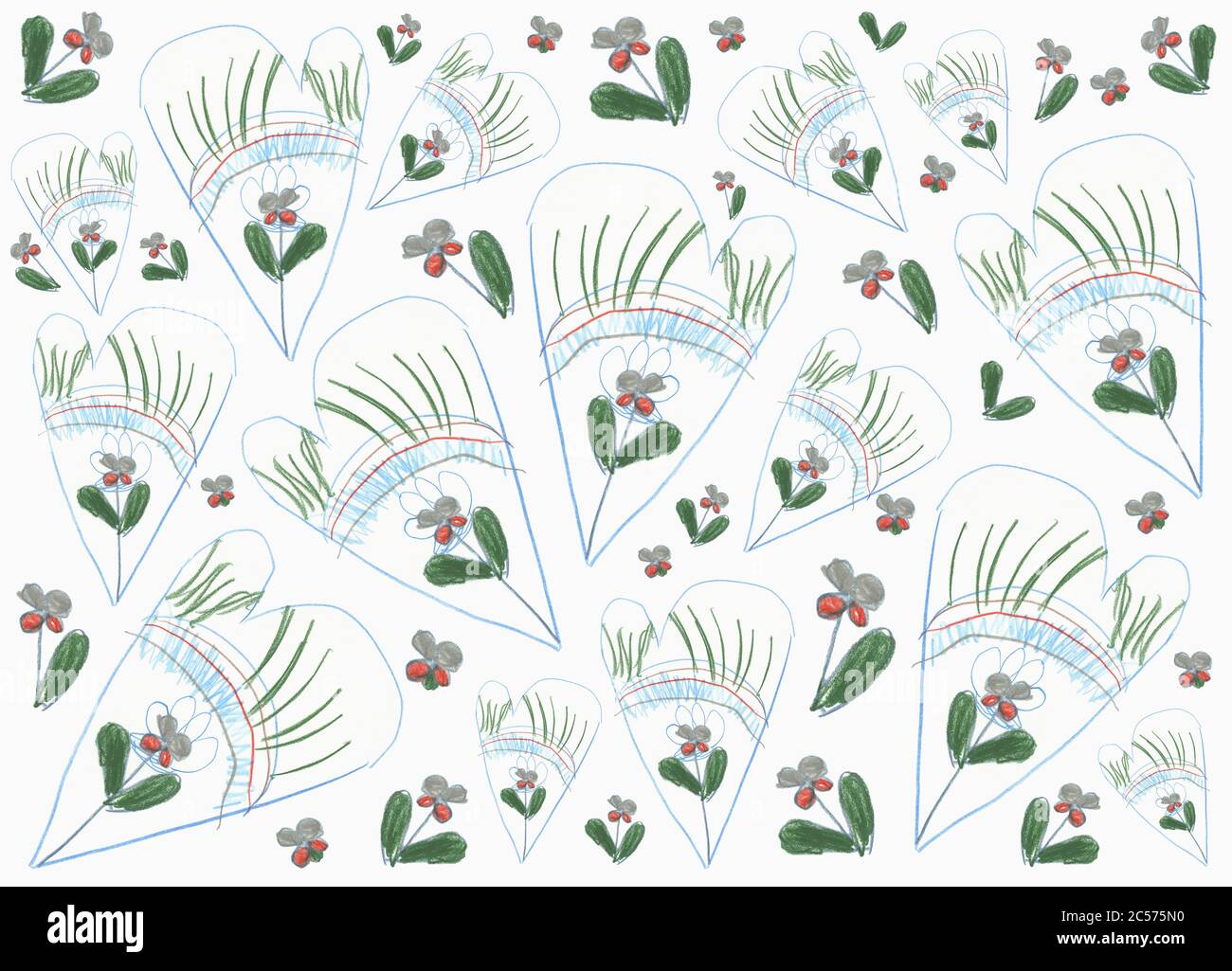 Heart and flower pattern on white background Stock Photo - Alamy
